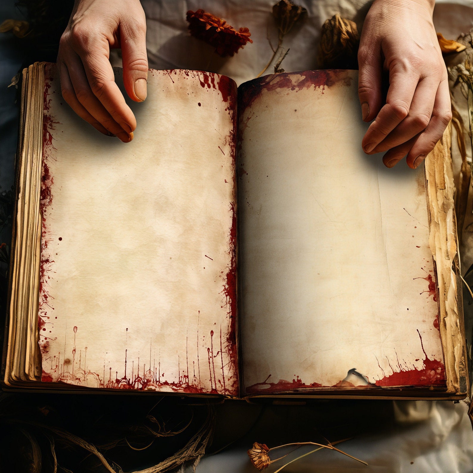 Bloody Borders Junk Journal Paper, Empty Grimoire Pages With Blood ...