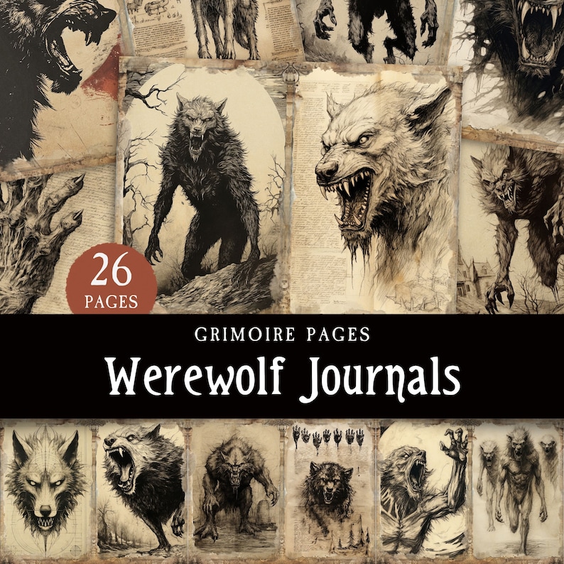 Werewolf Junk Journal Pages, Wolf Monster Printable Grimoire Paper ...
