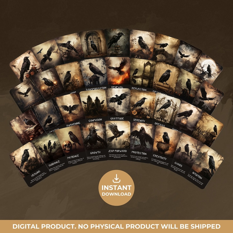 Oracle Deck Crow, Printable Oracle Cards With Mystical Ravens, Dark and ...