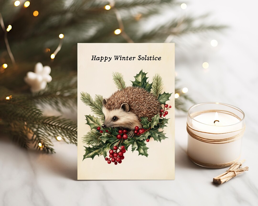 Winter Solstice Card Hedgehog, Printable Cute Forest Animal Yule ...