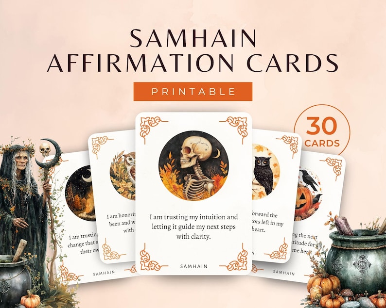 Samhain Affirmation Cards, Printable Wheel of the Year Card Deck ...