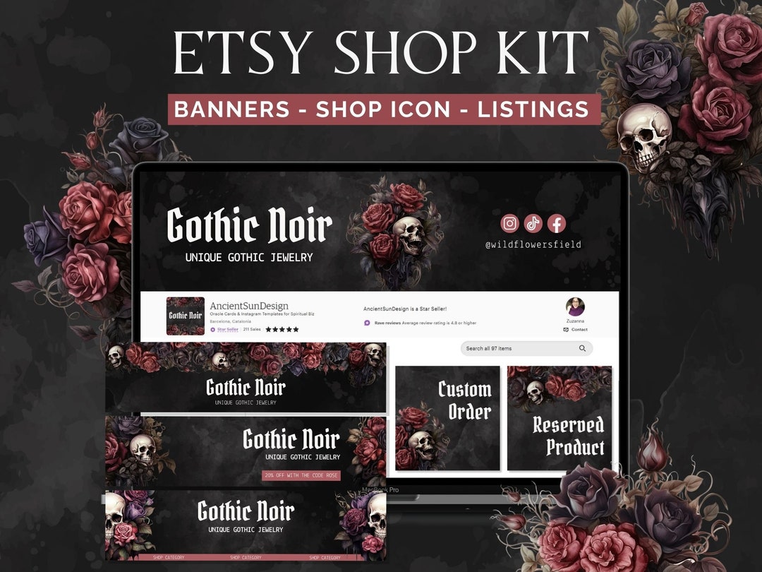 Etsy Branding Kit Dark, Etsy Shop Banner Black, Gothic Store Graphics ...