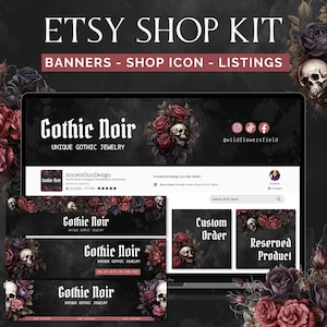 Etsy Branding Kit Dark, Etsy Shop Banner Black, Gothic Store Graphics ...
