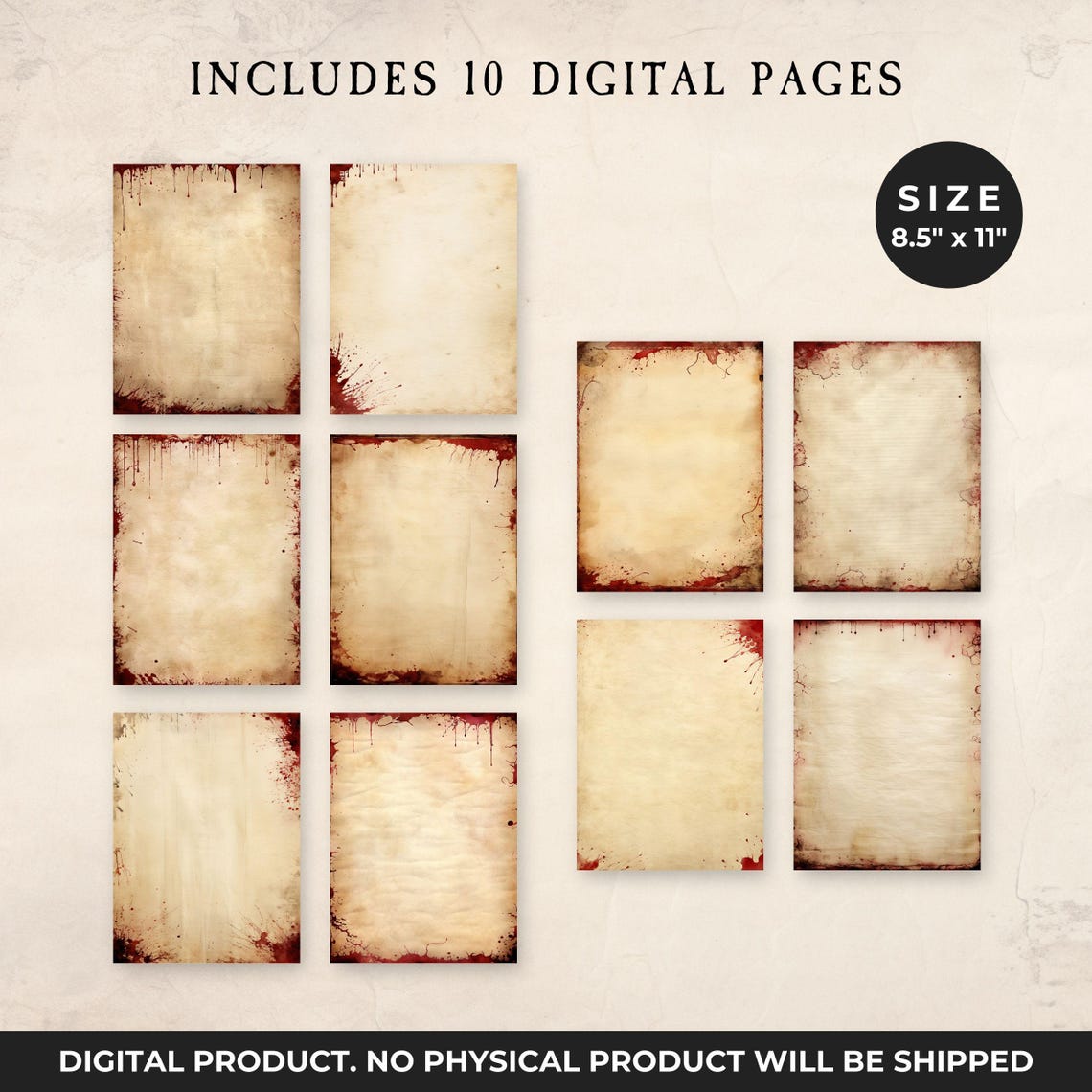 Bloody Borders Junk Journal Paper, Empty Grimoire Pages With Blood ...