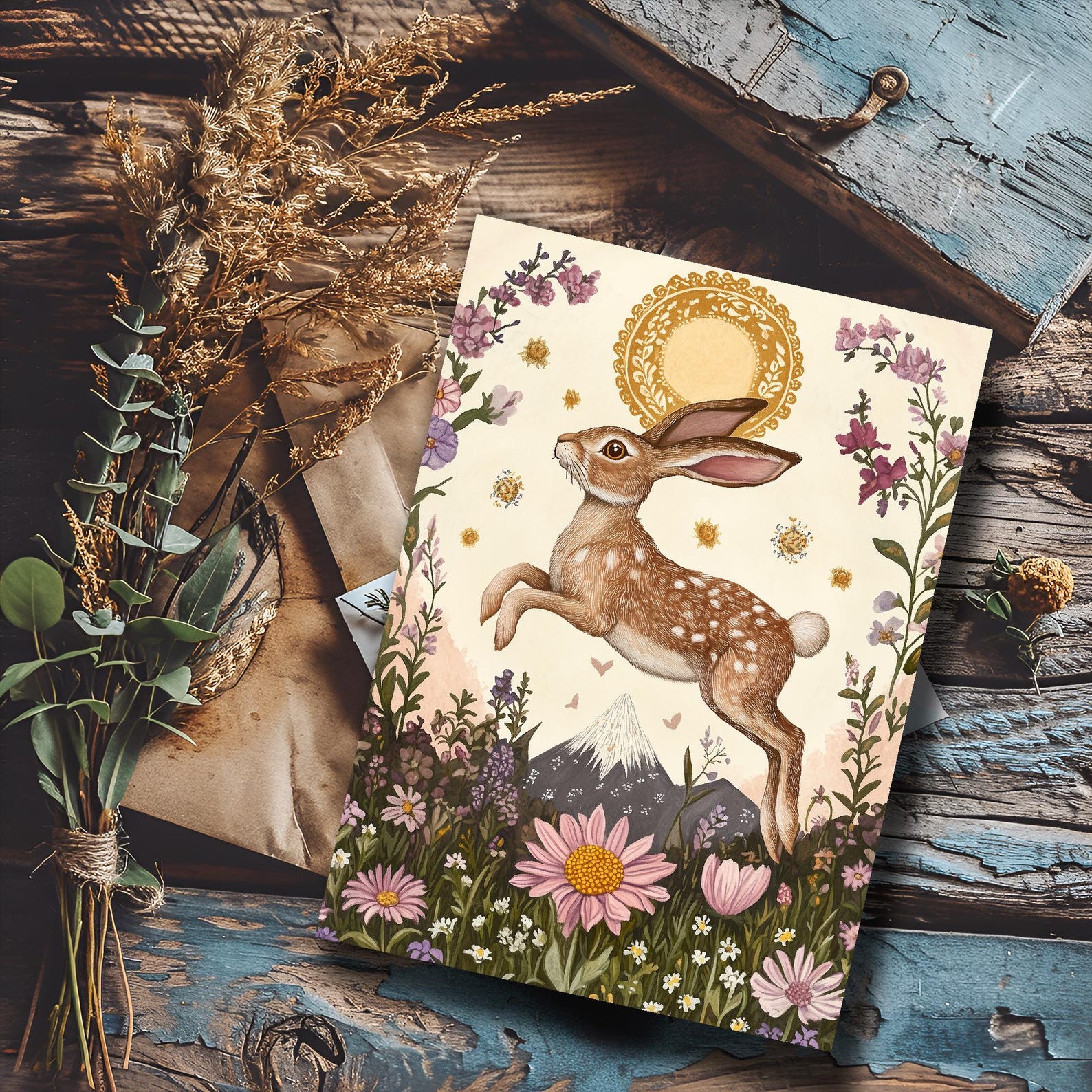 Spring Equinox Card Printable, Ostara Hare Greeting Card, Pagan Easter ...