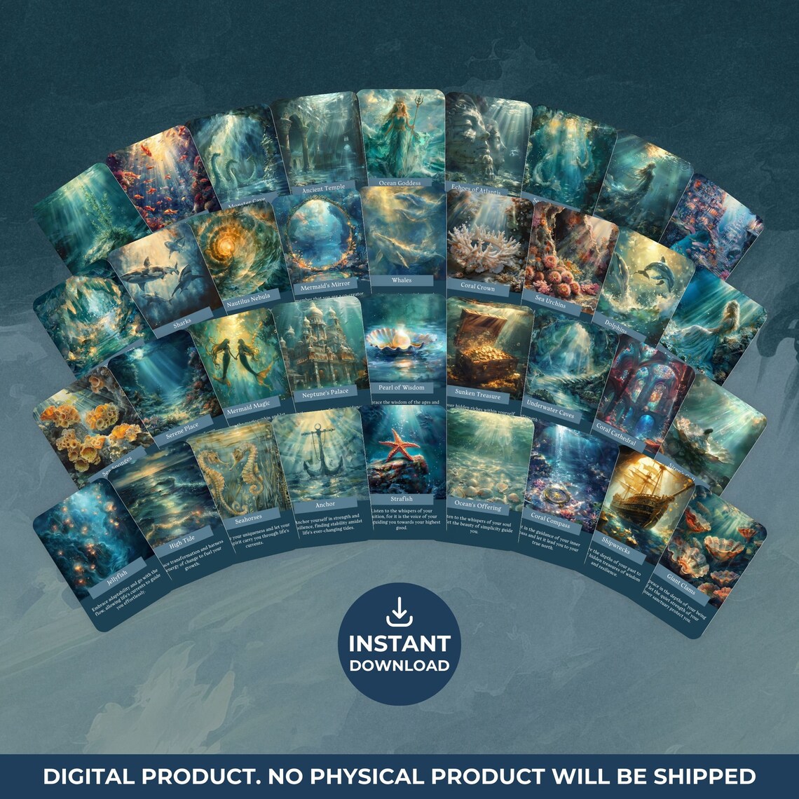 Printable Ocean Oracle Card Deck, Under the Sea Cards With Mystical ...