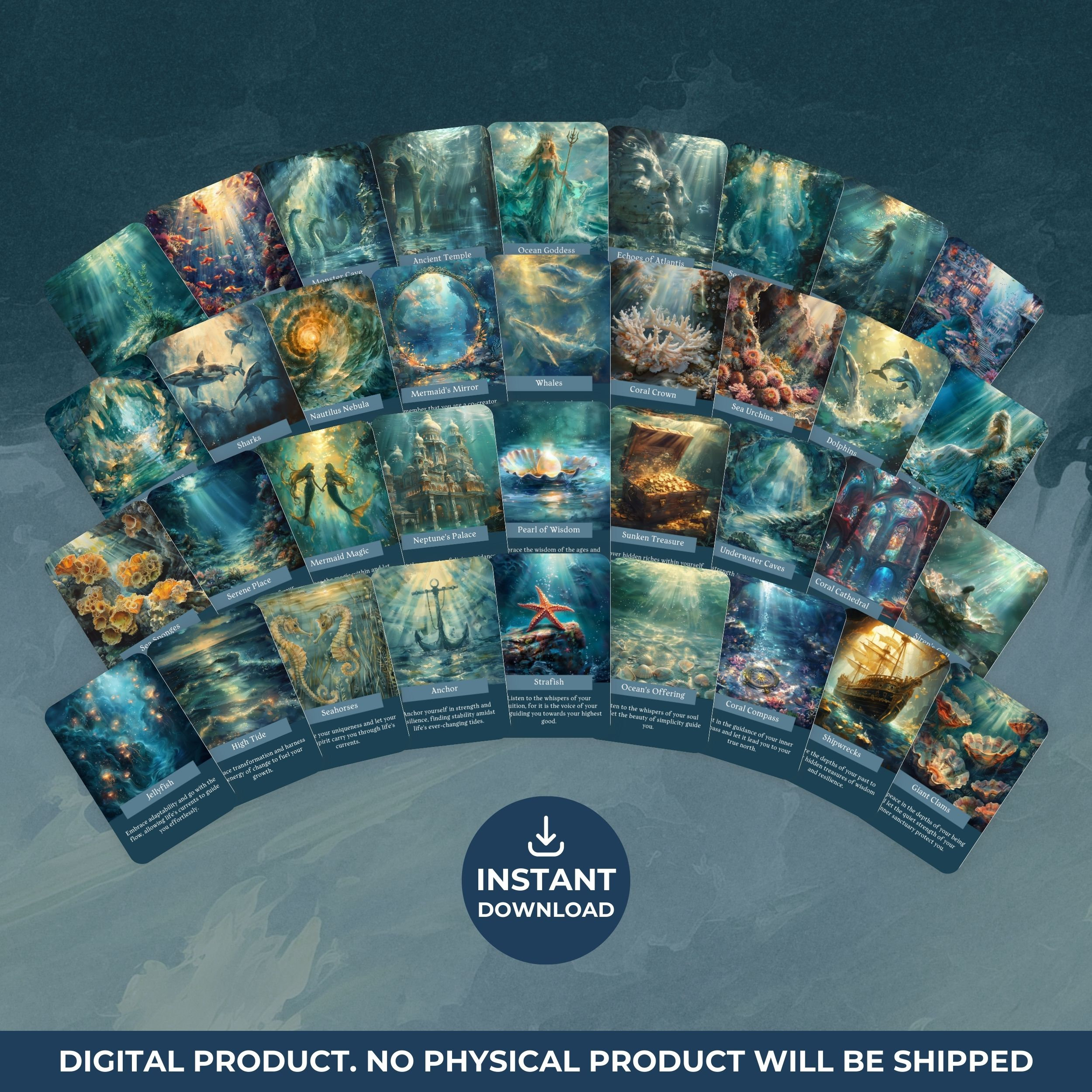 Printable Ocean Oracle Card Deck, Under the Sea Cards With Mystical ...