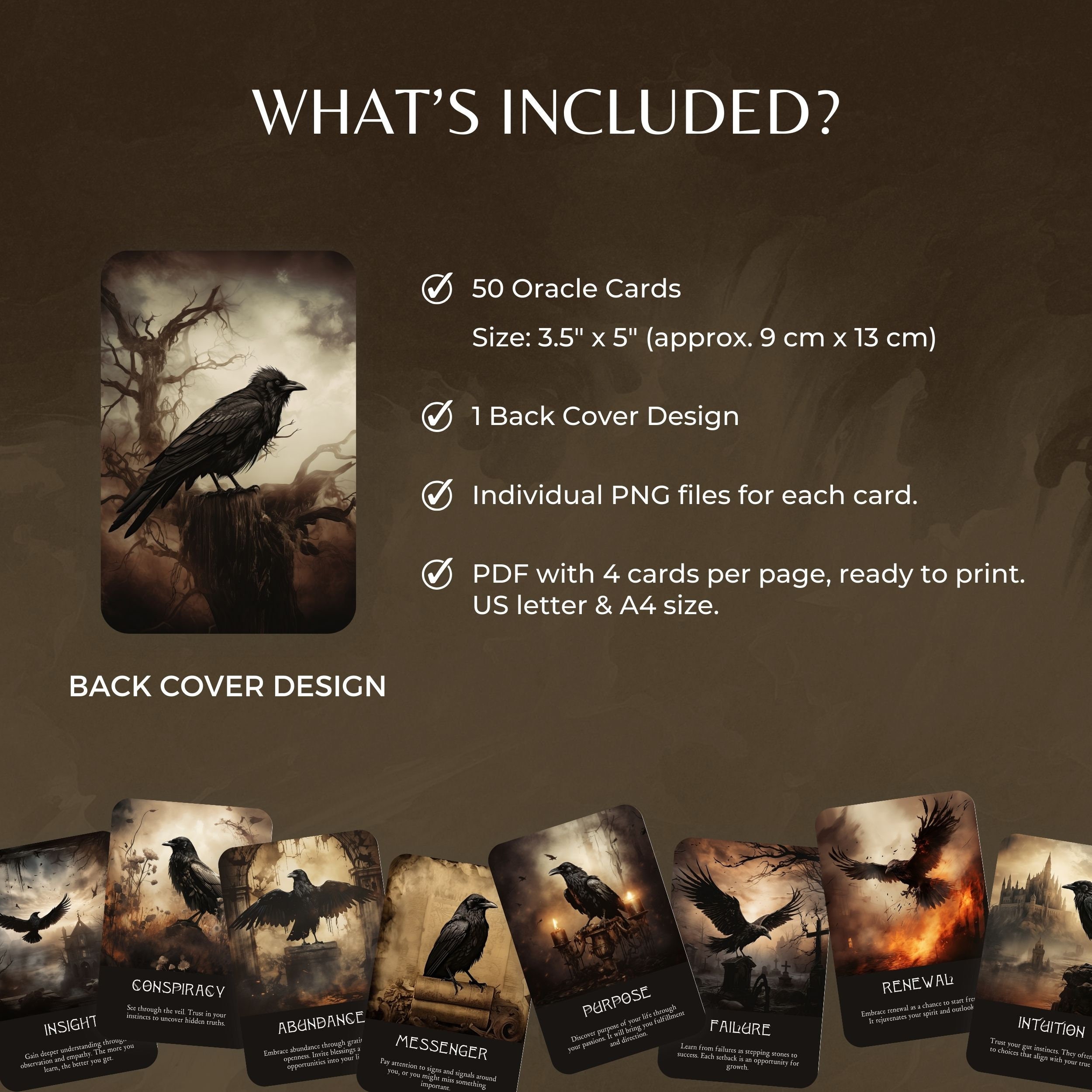 Oracle Deck Crow, Printable Oracle Cards With Mystical Ravens, Dark and ...