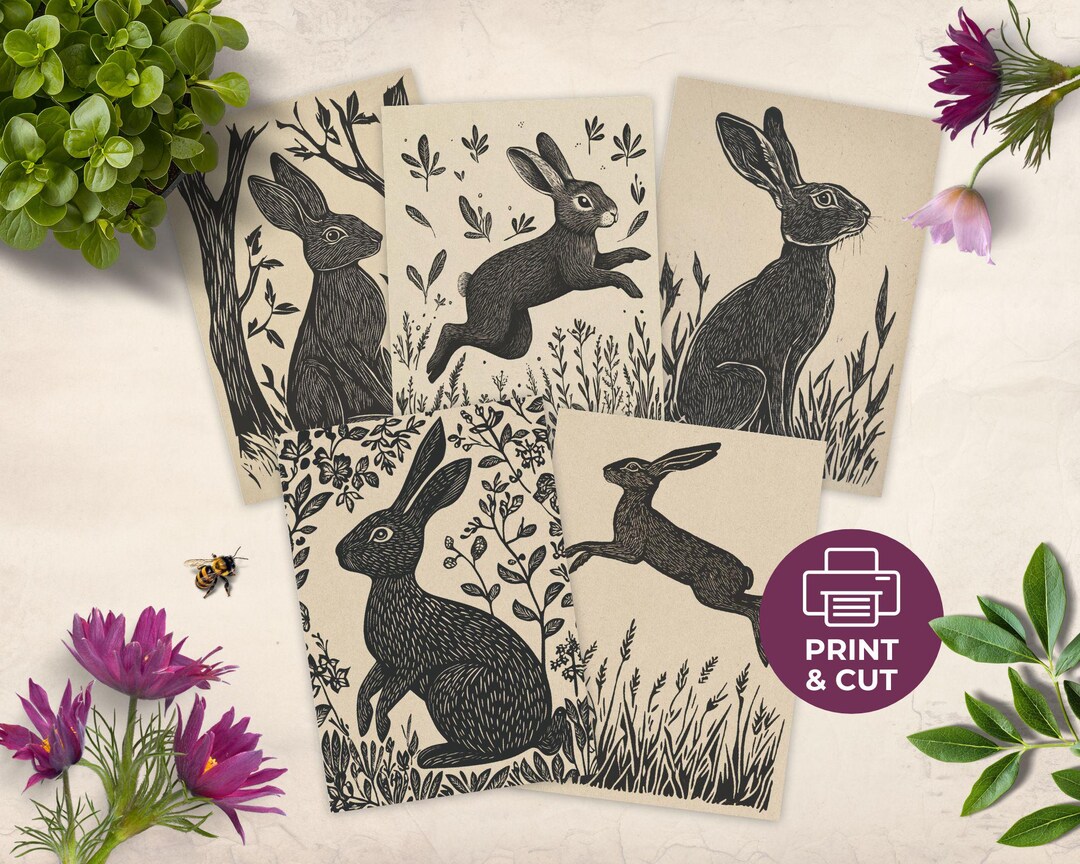 Ostara Cards Set, Printable Pagan Rabbit Greeting Card, Easter Bunny ...