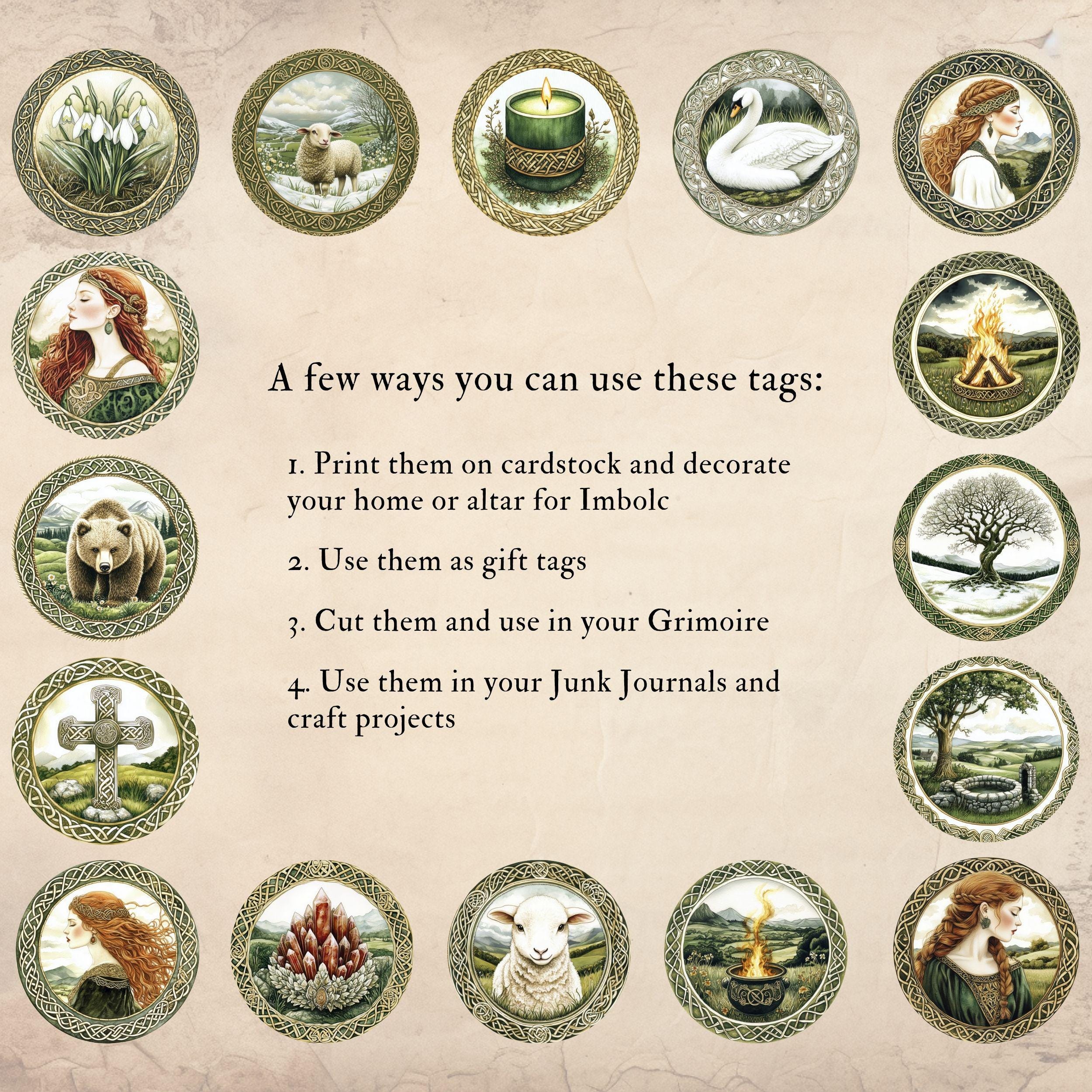 Imbolc Round Tags, Printable Celtic Sabbat Altar Decoration, Green ...