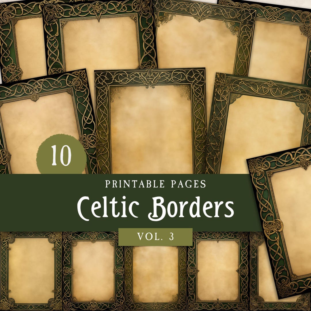 Celtic Knots Junk Journal Frames, Green Medieval Irish Patterns ...