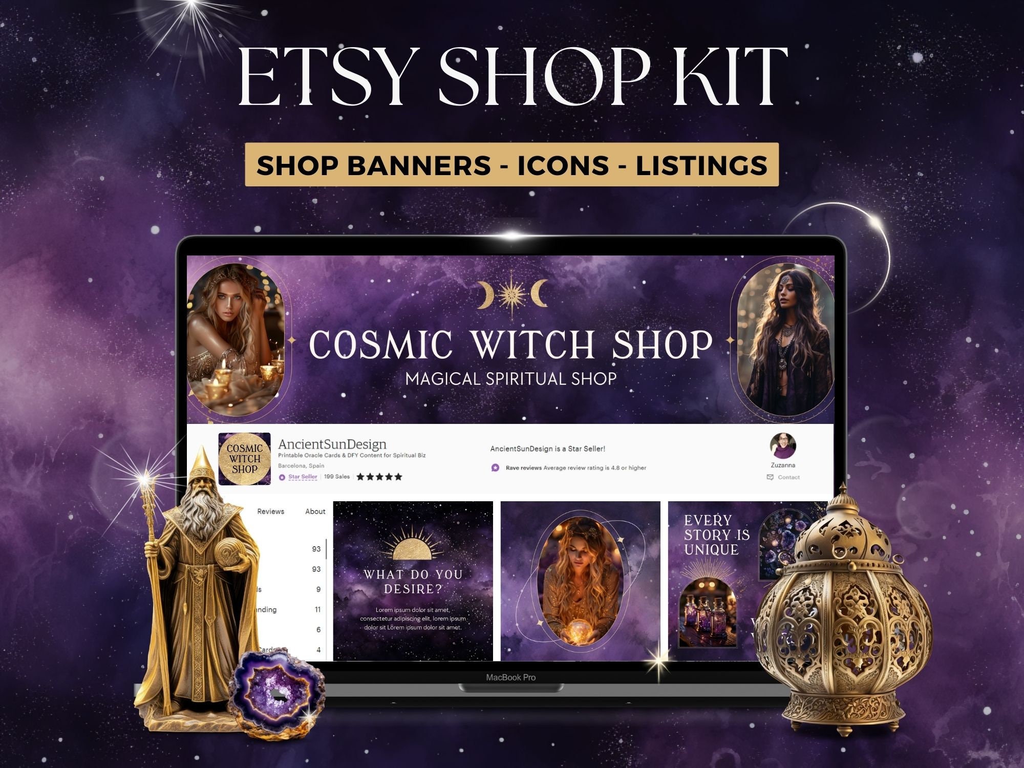 Etsy Shop Banner Purple, Etsy Store Kit Spiritual Design, Receipt ...