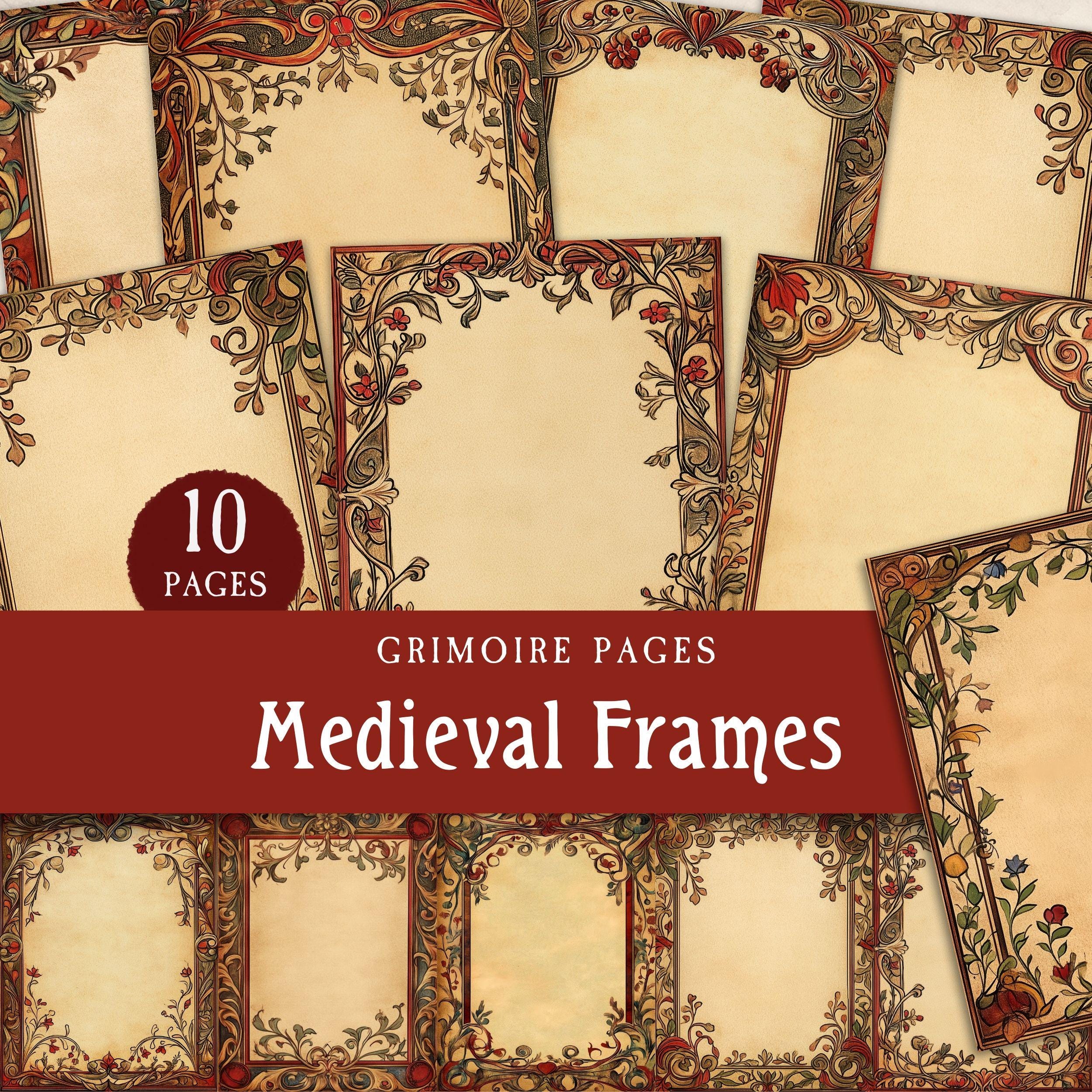 Medieval Frames Junk Journal, Ornate Floral Pattern Grimoire Pages ...