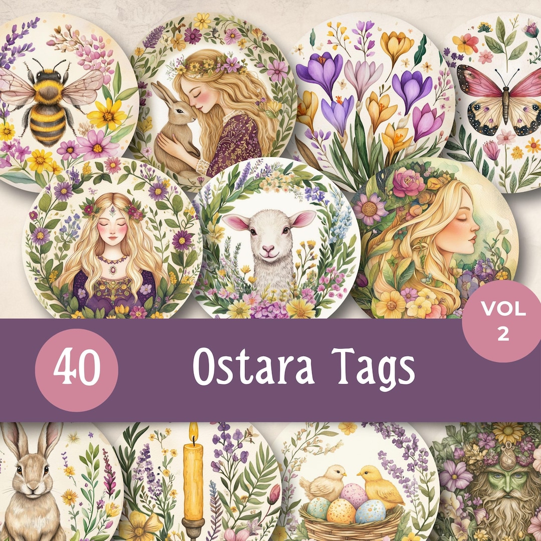 Ostara Round Tags, Printable Spring Wiccan Gift Labels, Pagan Easter ...
