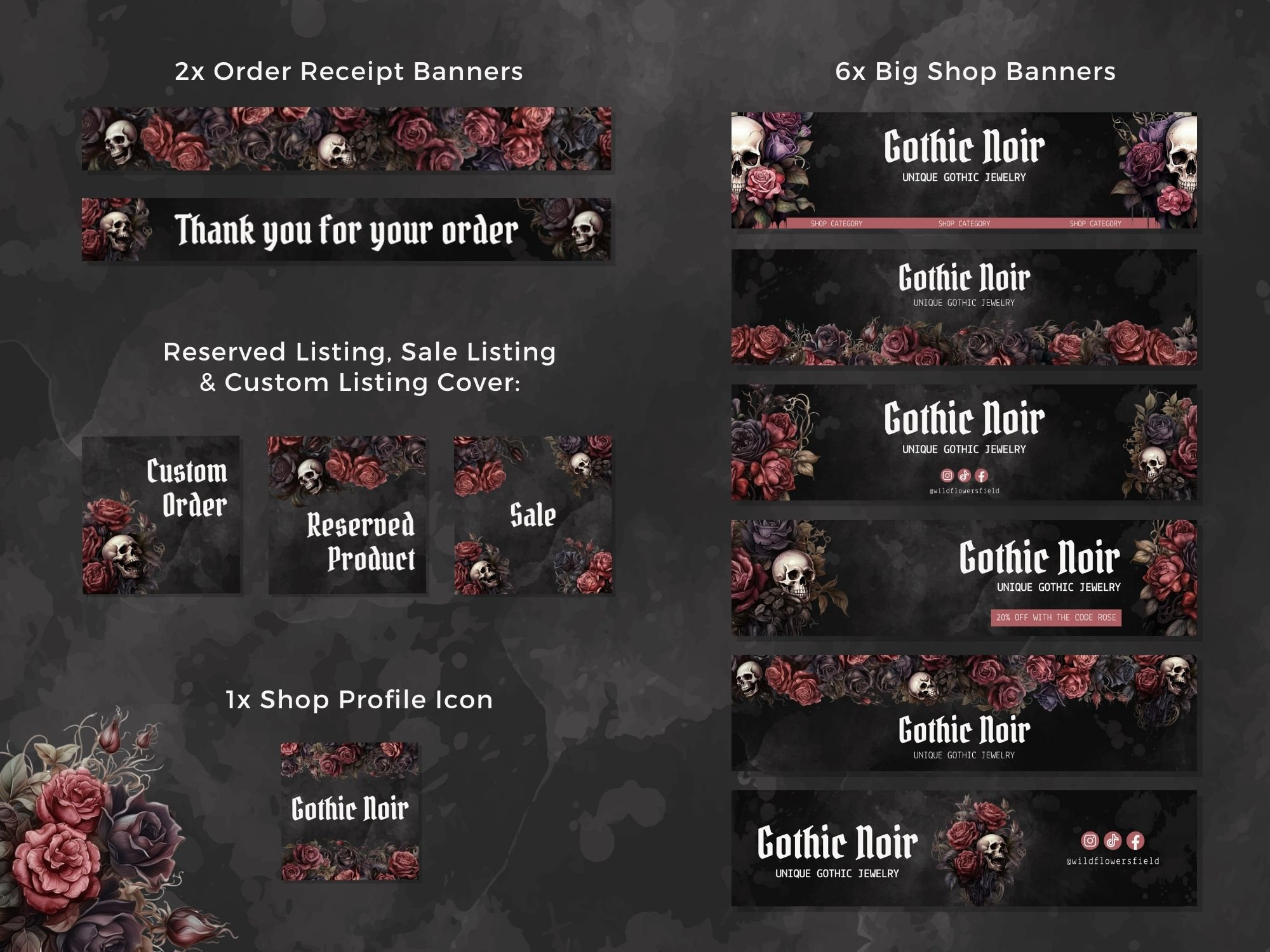 Etsy Branding Kit Dark, Etsy Shop Banner Black, Gothic Store Graphics Design Package, Editable ...