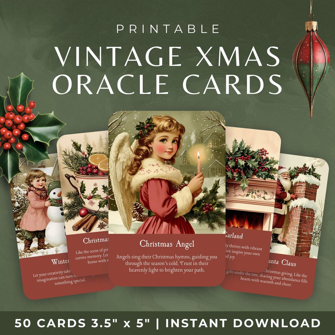 Vintage Christmas Oracle Deck, Printable Cards With Traditional Xmas ...