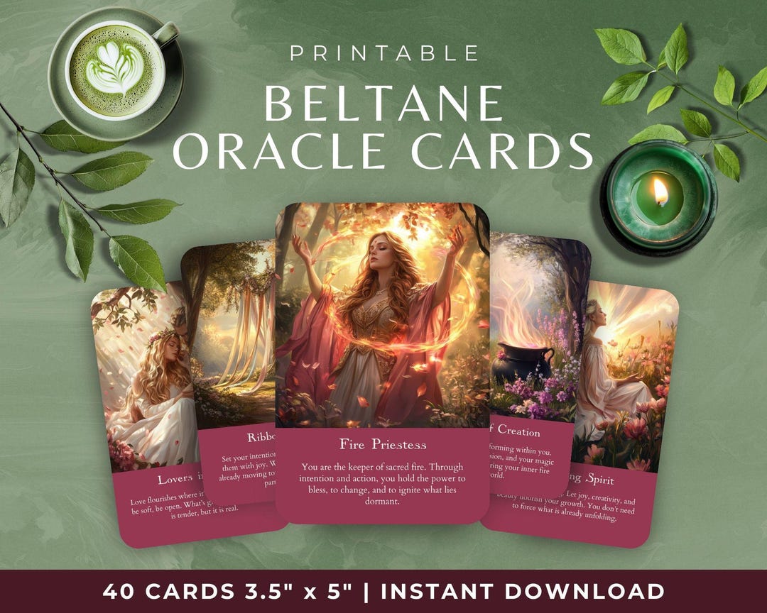 Beltane Oracle Deck, Spring Pagan Printable Cards, Wiccan Wheel of the ...