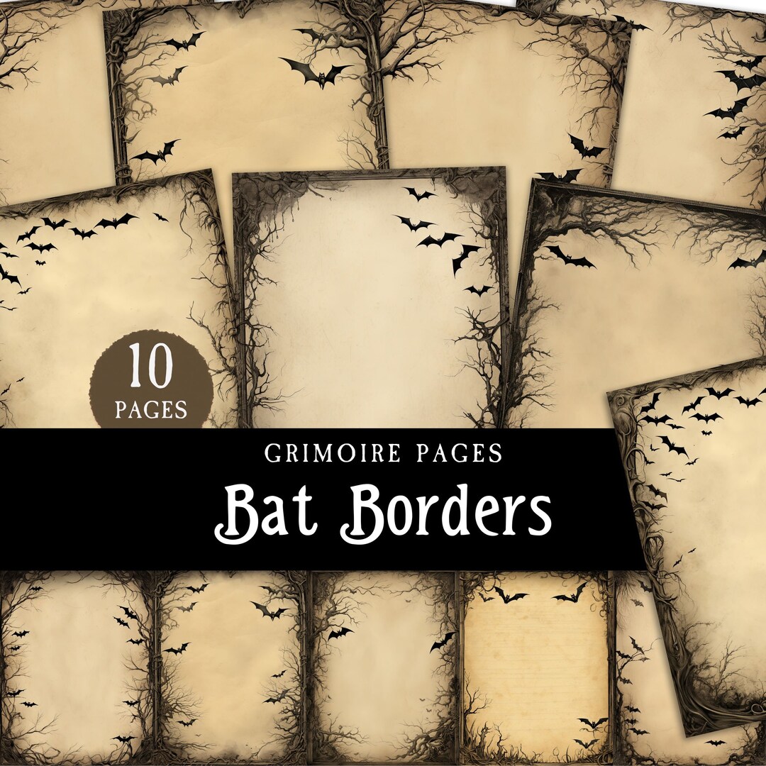 Vampire Bats Junk Journal Paper Borders, Spooky Halloween Scrapbooking ...