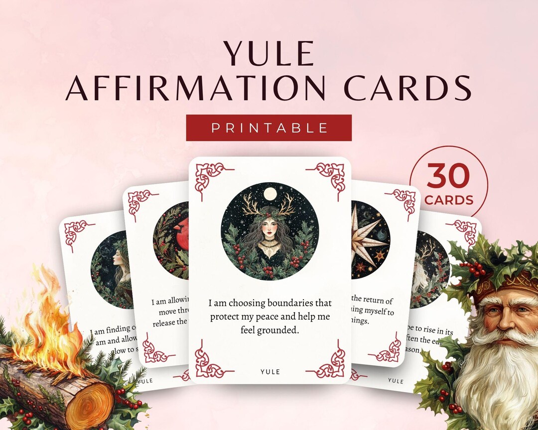 Yule Affirmation Cards, Printable Winter Solstice Card Deck, Christmas ...