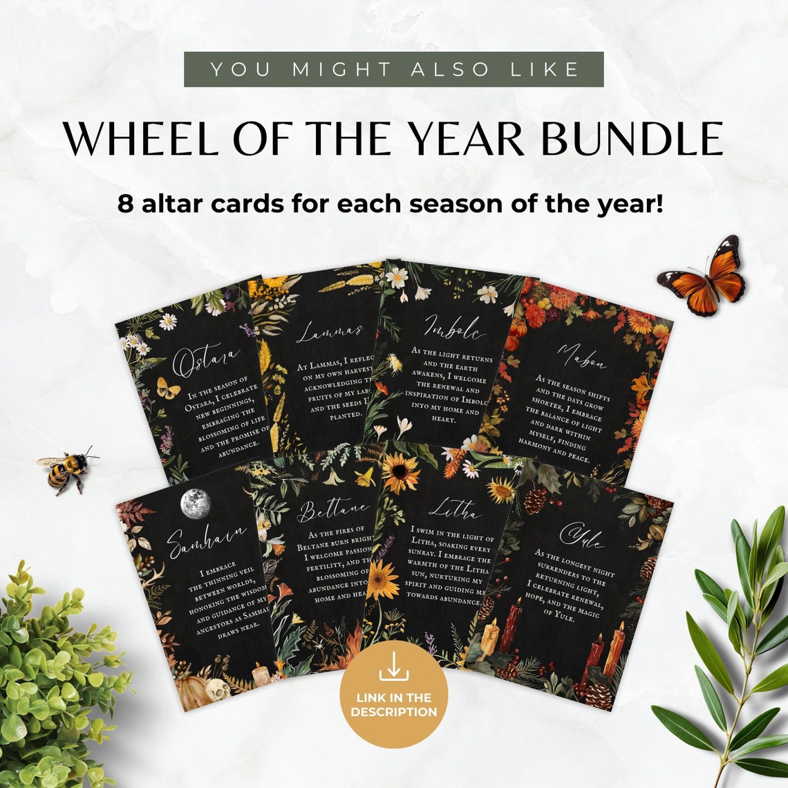 Litha Altar Card, Printable Wheel of the Year Ritual, Digital Summer ...