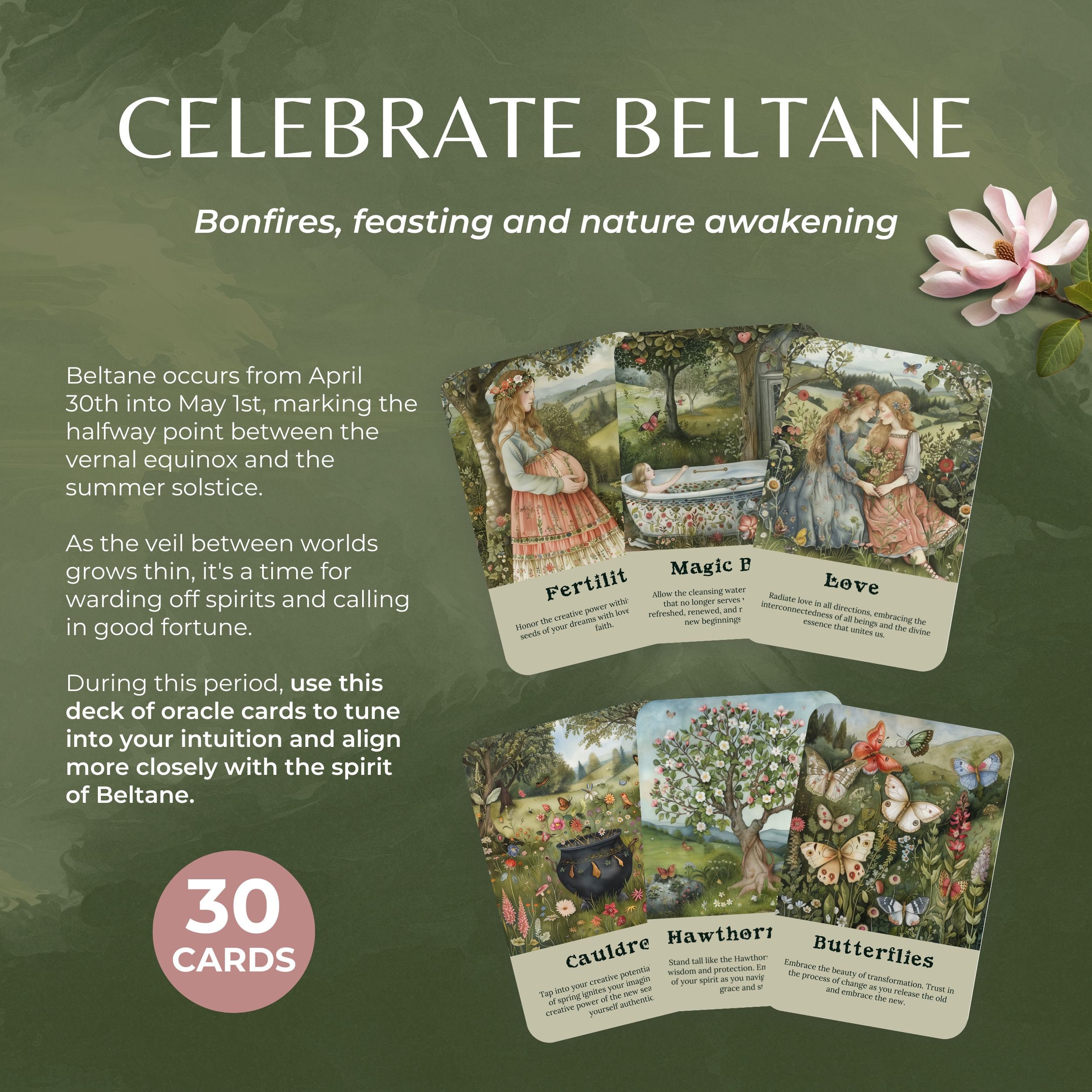 Beltane Printable Oracle Card Deck, Wheel of the Year Affirmation Cards ...