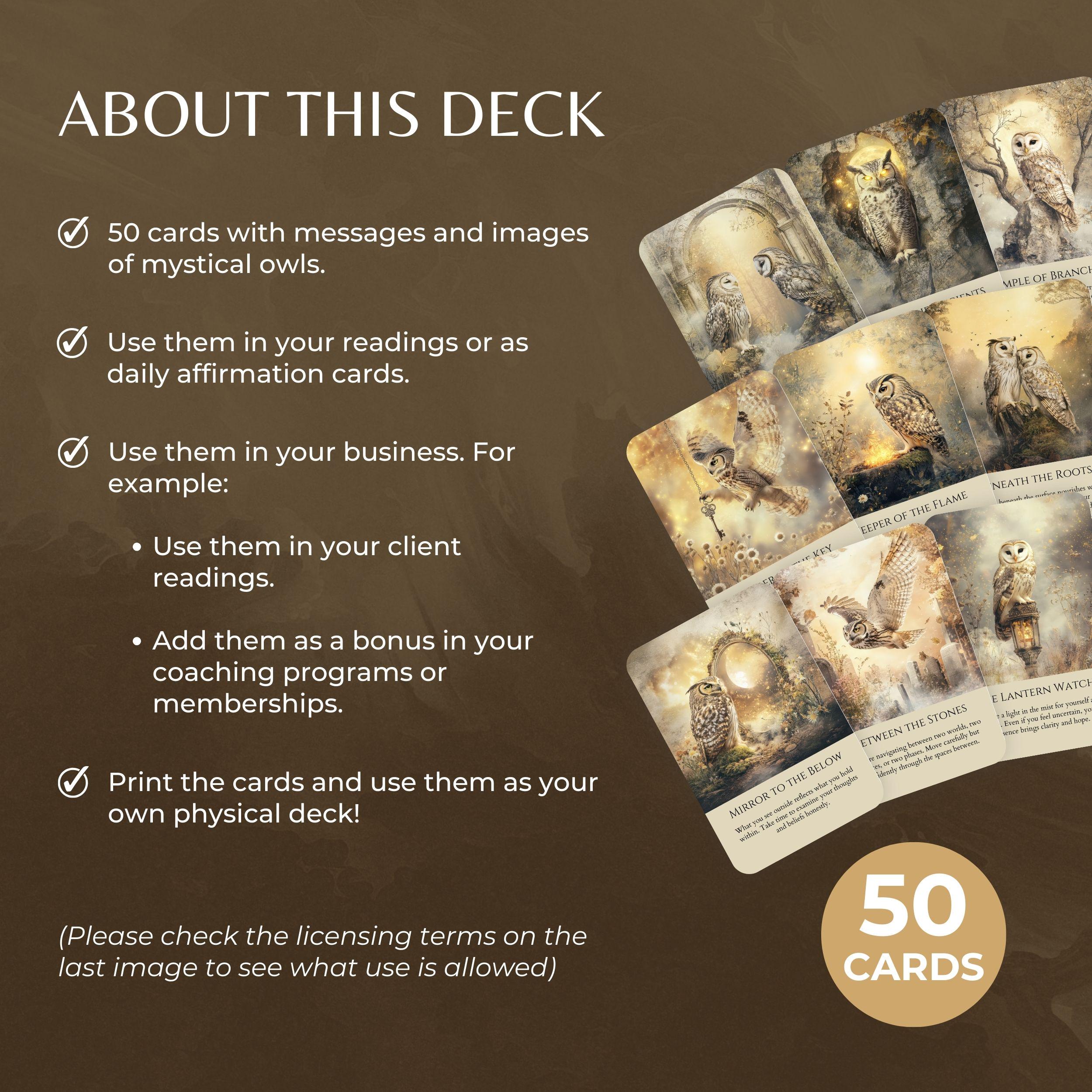 Owl Oracle Cards, Printable Oracle Deck With Mystical Owls, Birds of ...