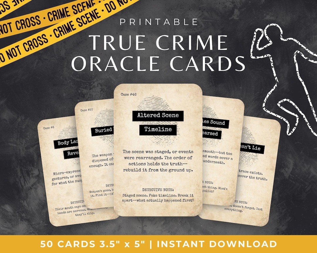 True Crime Oracle Deck, Murder Mystery Printable Cards, Psychic ...