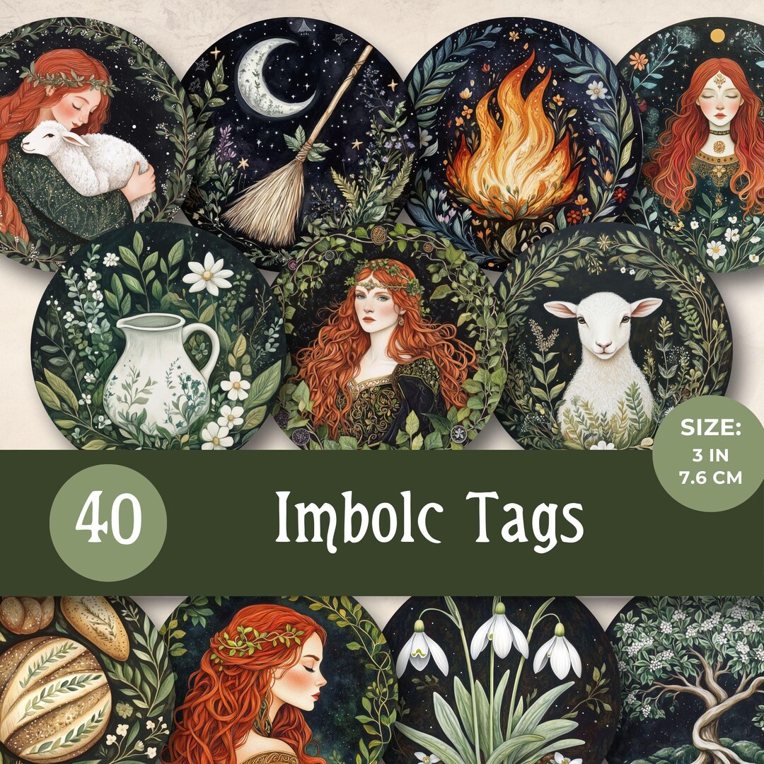 Imbolc Round Tags, Printable Wheel of the Year Home Decor, Wiccan ...