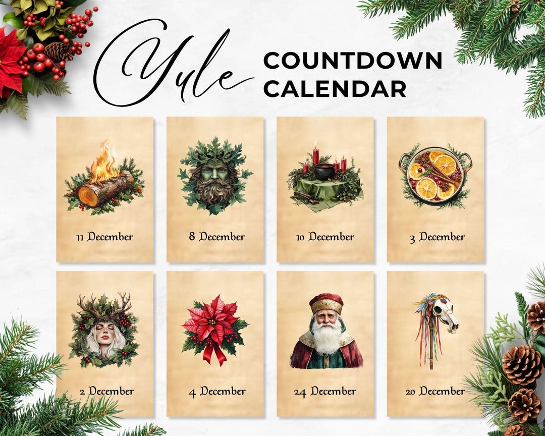 Yule Countdown Calendar, Printable Pagan Winter Solstice Cards, Xmas ...