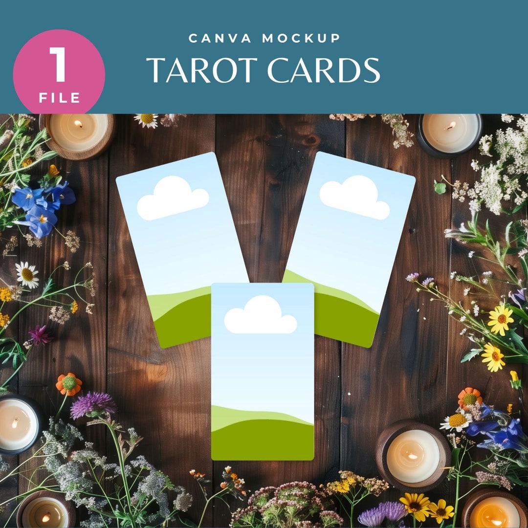 Tarot Card Mockup Floral, Spring Flowers Canva Template for Tarot ...
