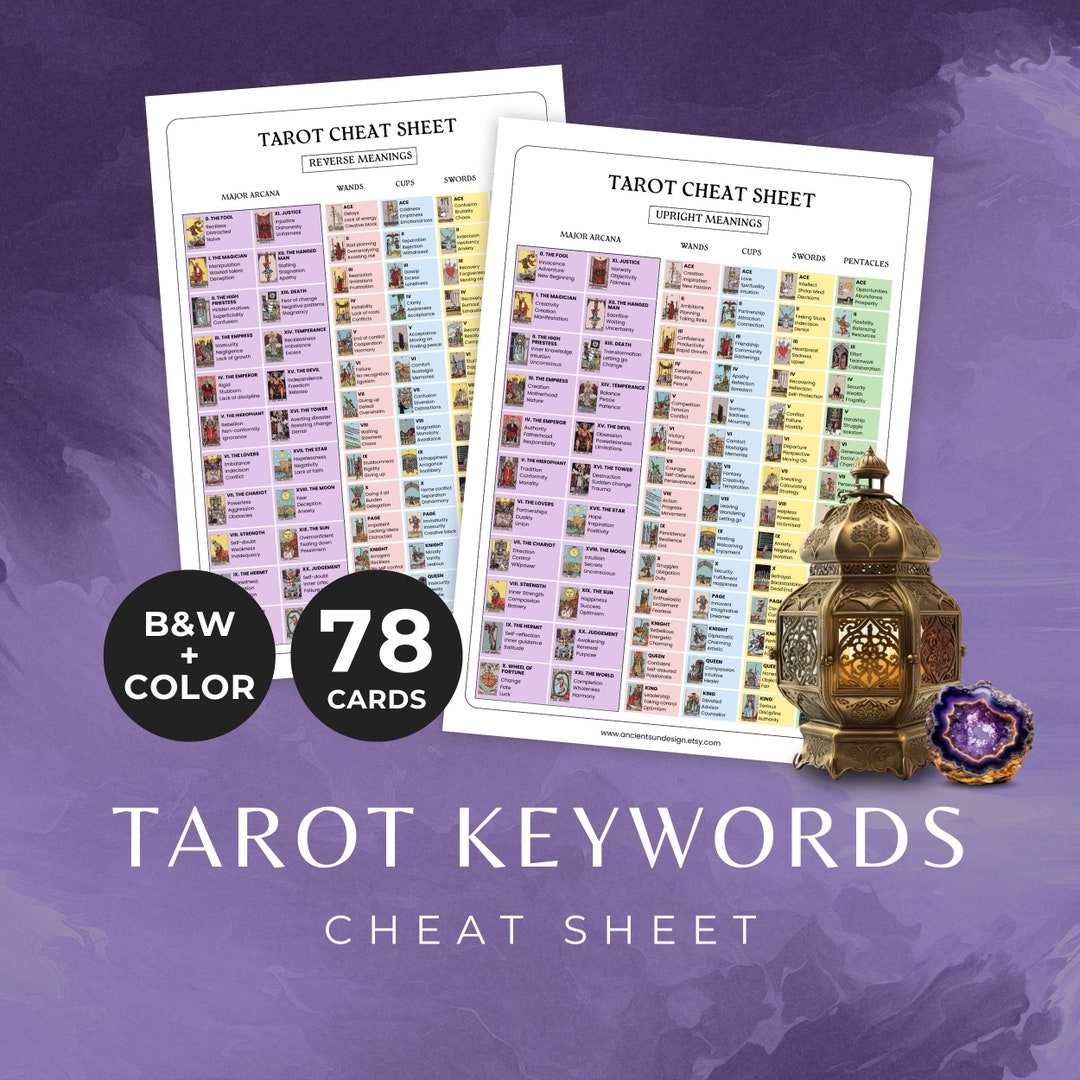 Tarot Keywords Cheat Sheet for Beginners, Printable Tarot Card Guide ...