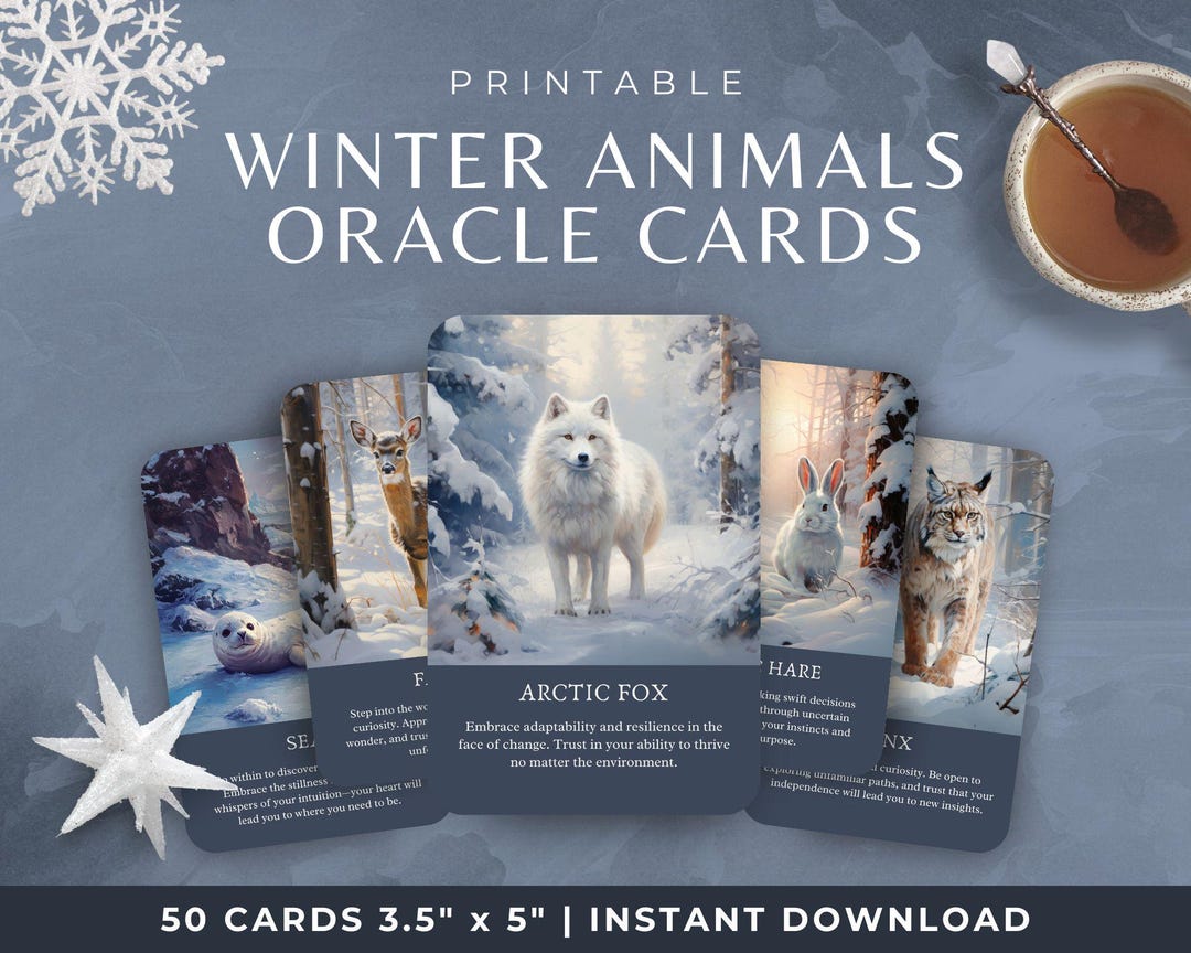 Spirit Animal Oracle Card Deck, Printable Cards With Winter Animals in a Snowy Forest, Mystical ...