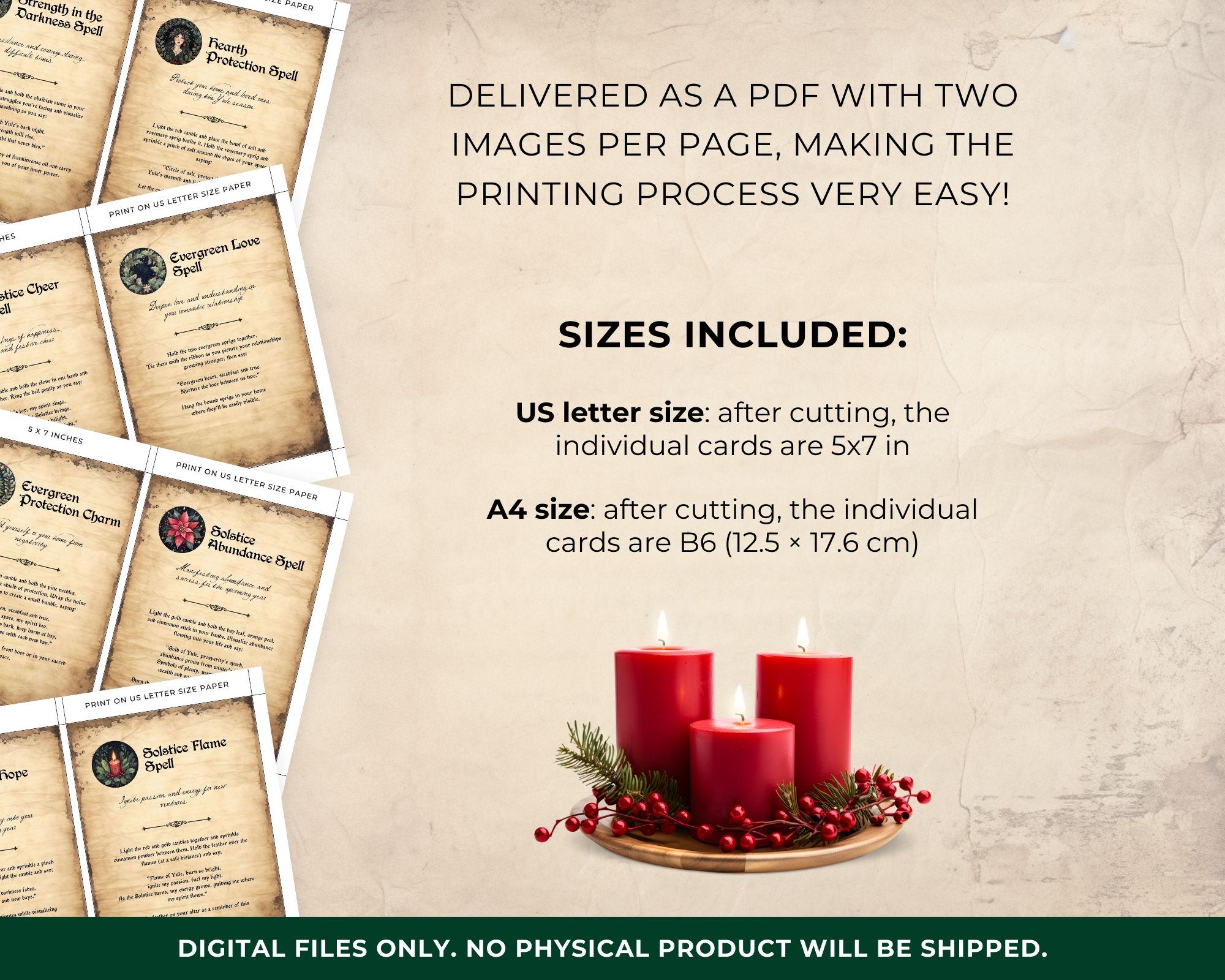 Yule Grimoire Spell Pages, Printable Winter Solstice Cards, Wiccan Junk ...