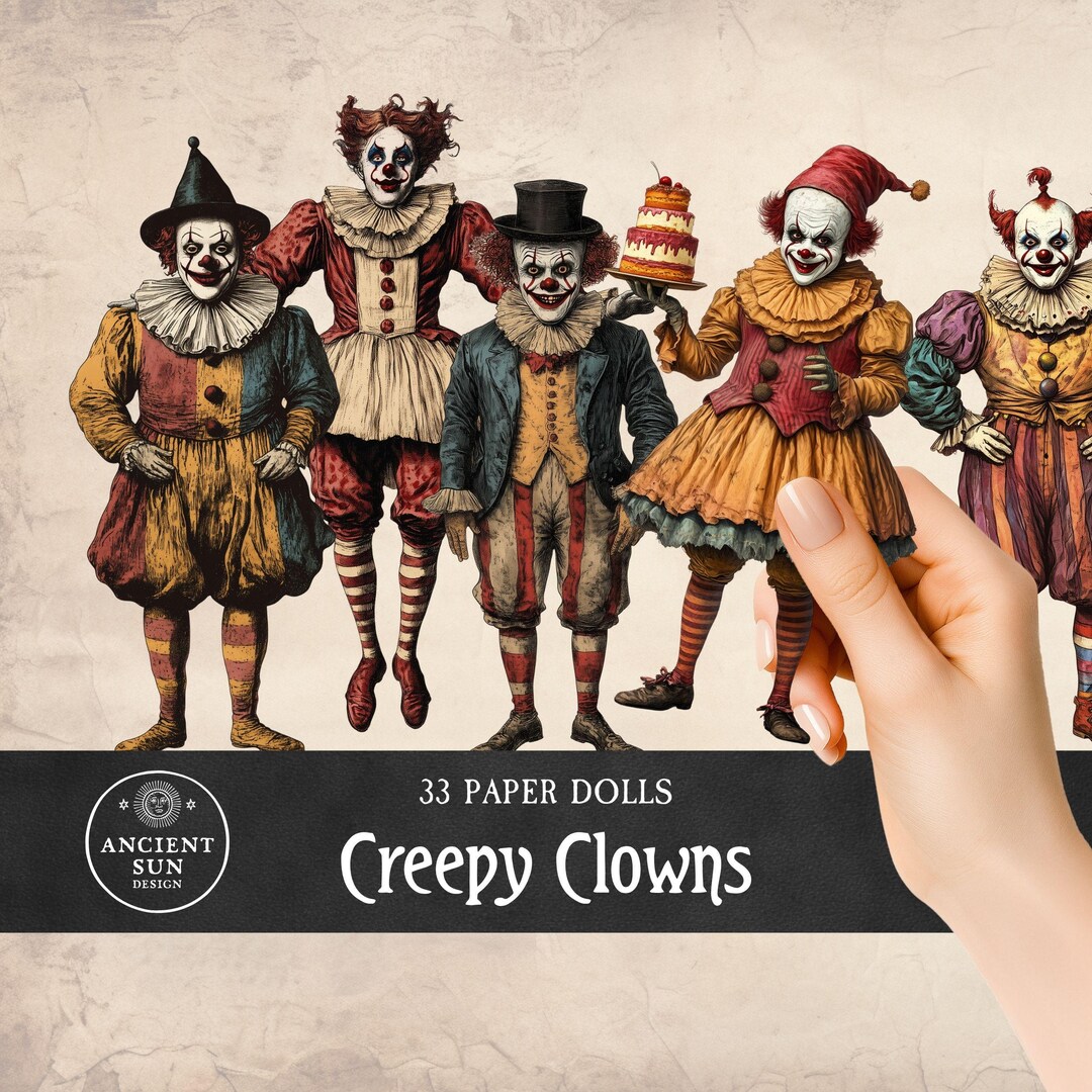 Creepy Clowns Paper Dolls, Spooky Vintage Circus Fussy Cuts, Printable ...