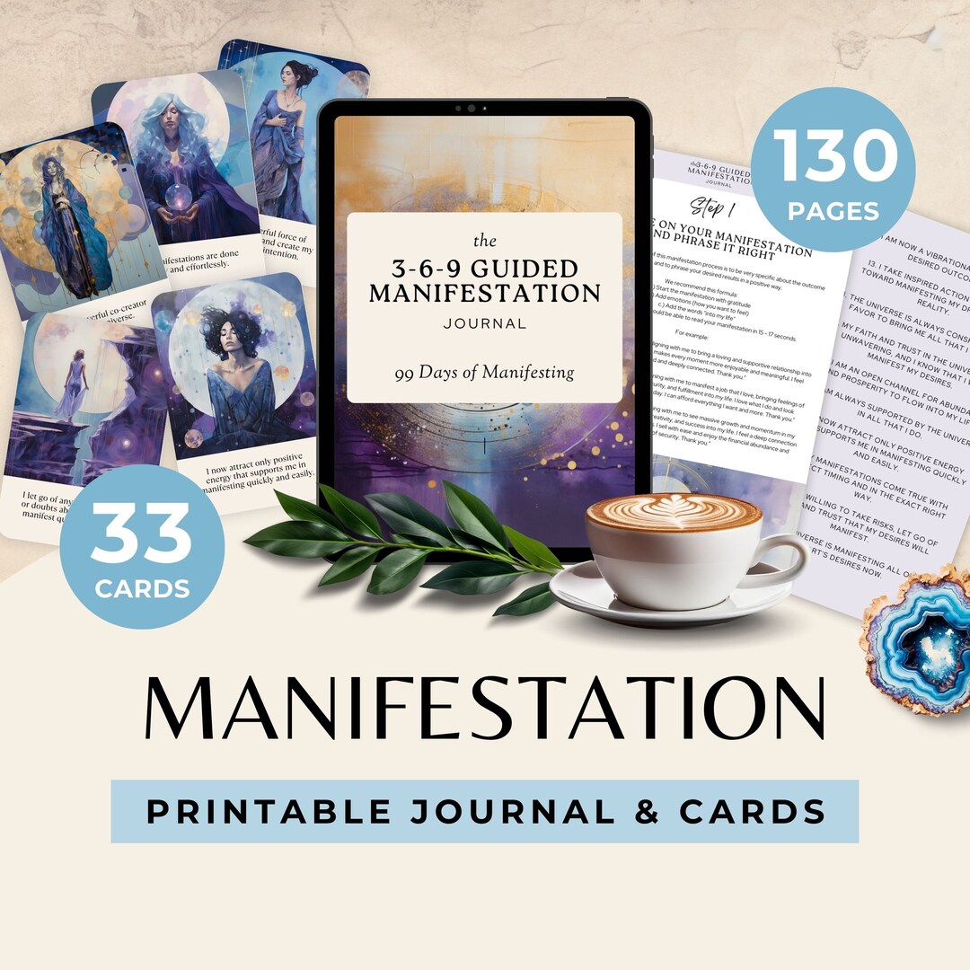 Manifestation Journal & Oracle Cards Deck, Printable 369 Guided Manifesting Workbook, Feminine ...