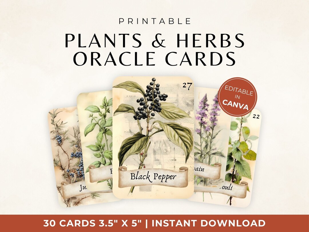 Plants & Herbs Oracle Deck With Guide, Printable Botanical Oracle Cards ...