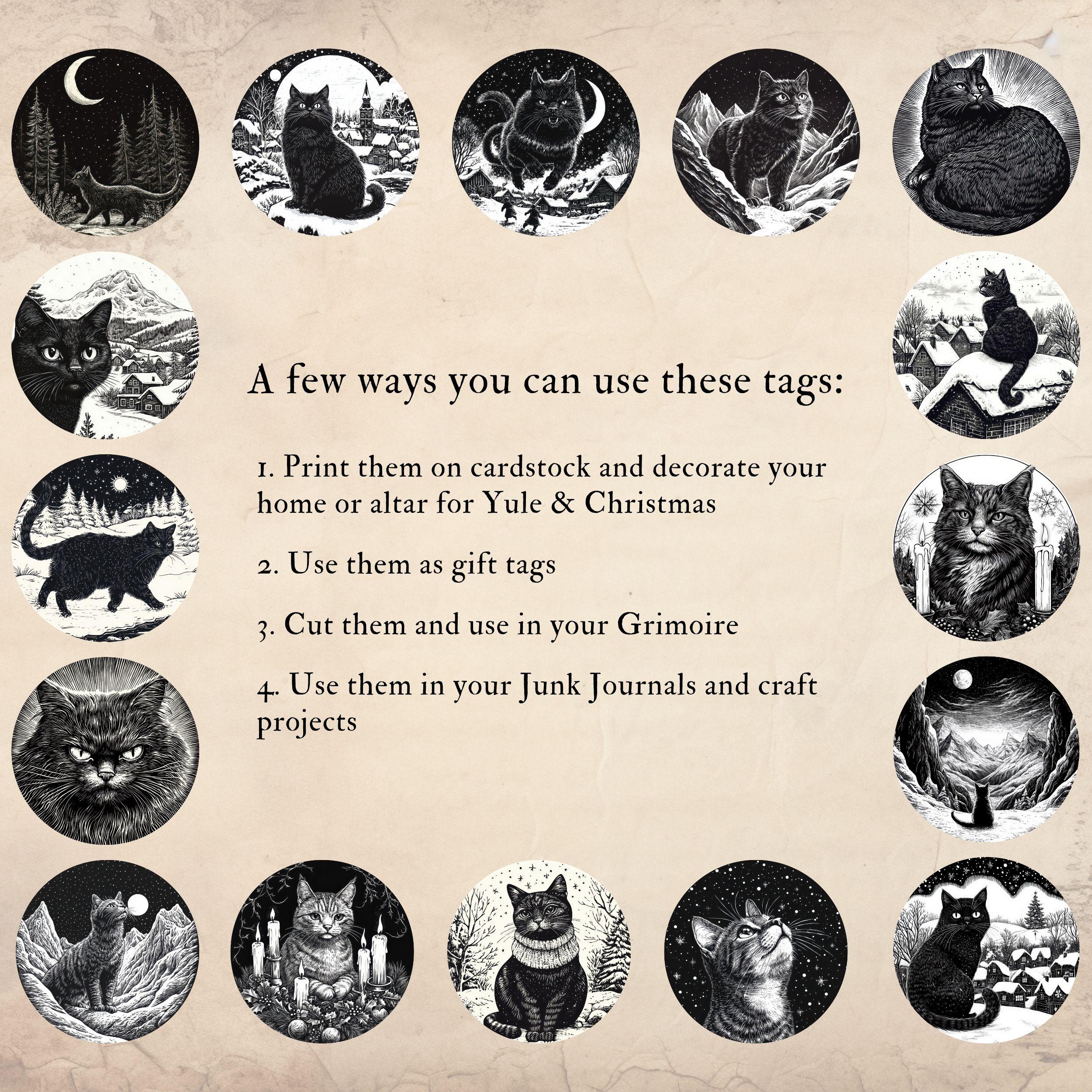 Yule Cat Round Tags, Printable Winter Solstice Tree Ornaments ...