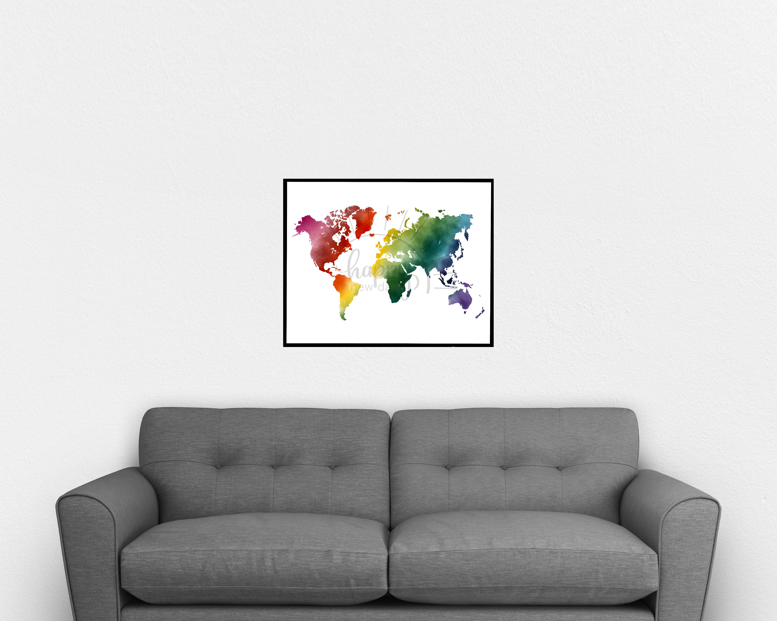 Rainbow Watercolor World Map - Etsy