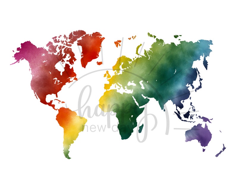 Rainbow Watercolor World Map - Etsy