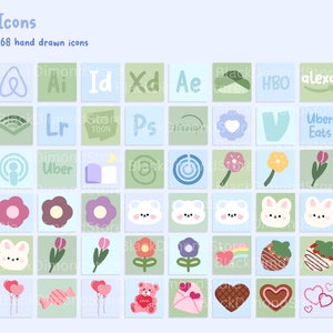 Bunny Luv Day Icon Blue & Green Set, Hand Drawn Icons, Ios and Android ...