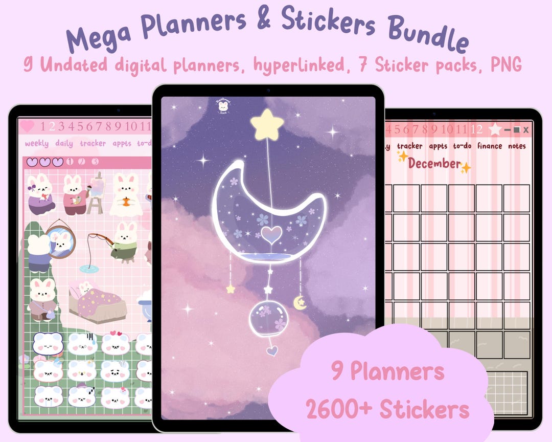 Cute Digital Planner & Stickers Bundle, Cute Stickers, PNG, Precropped ...
