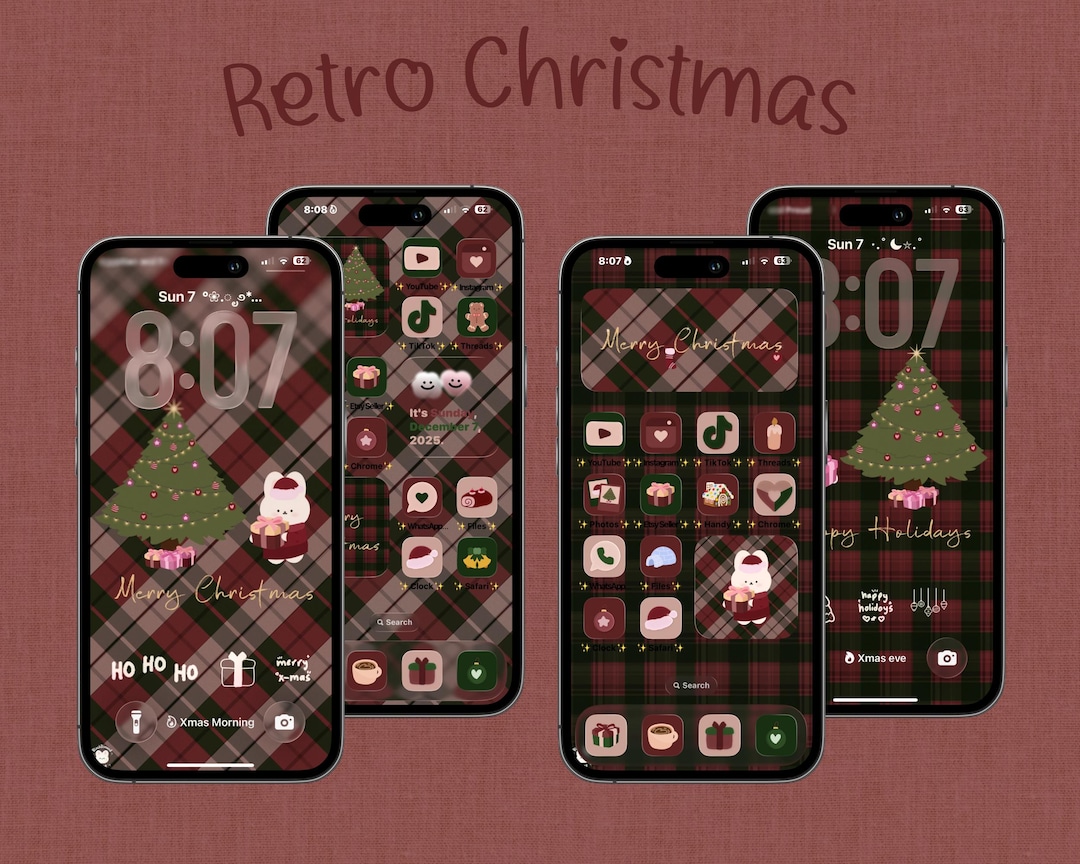 Retro Christmas Icons, Ios Android Homescreen Theme (digital Download ...