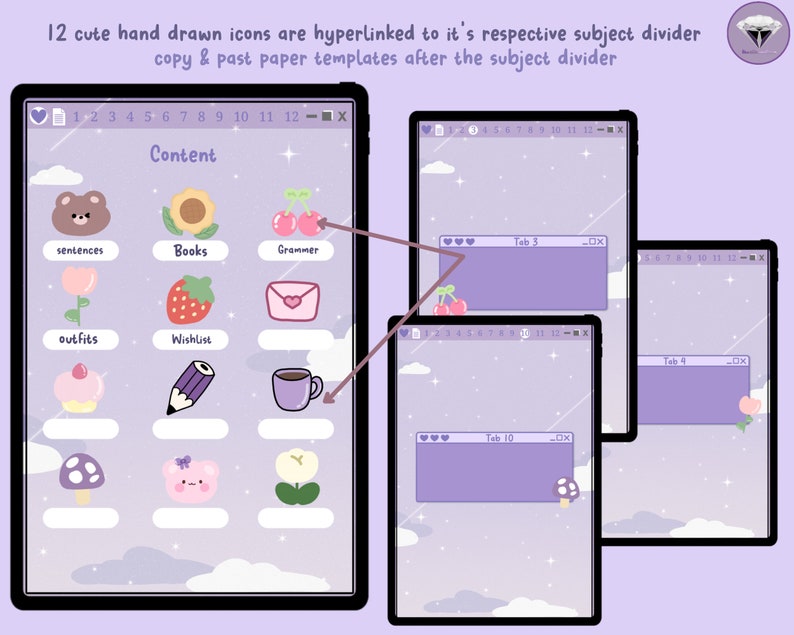 Purple Whale Digital Notebook, Hyperlinked, Goodnotes Template, Android ...