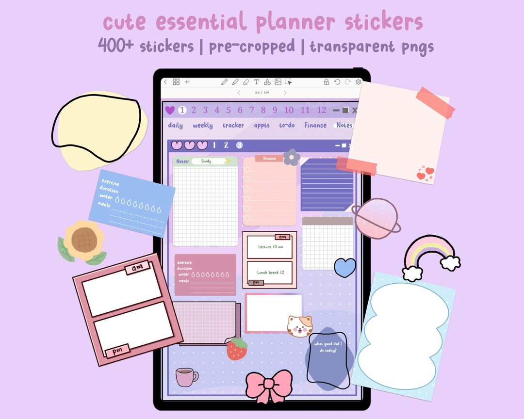Cute Essential Planner Stickers, Pre-cropped, Transparent Pngs, Planner ...