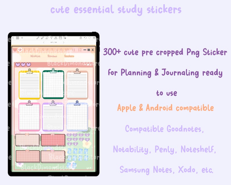 Kawaii Study Stickers, Pre-cropped Note Taking Pngs (digital Download ...