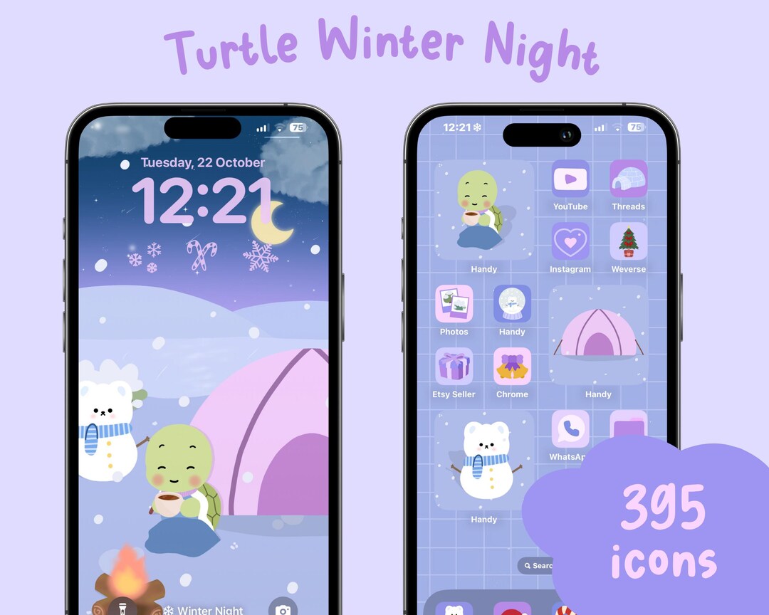 Turtle Winter Night Icon Set, Hand Drawn Icons, Ios and Android Set ...