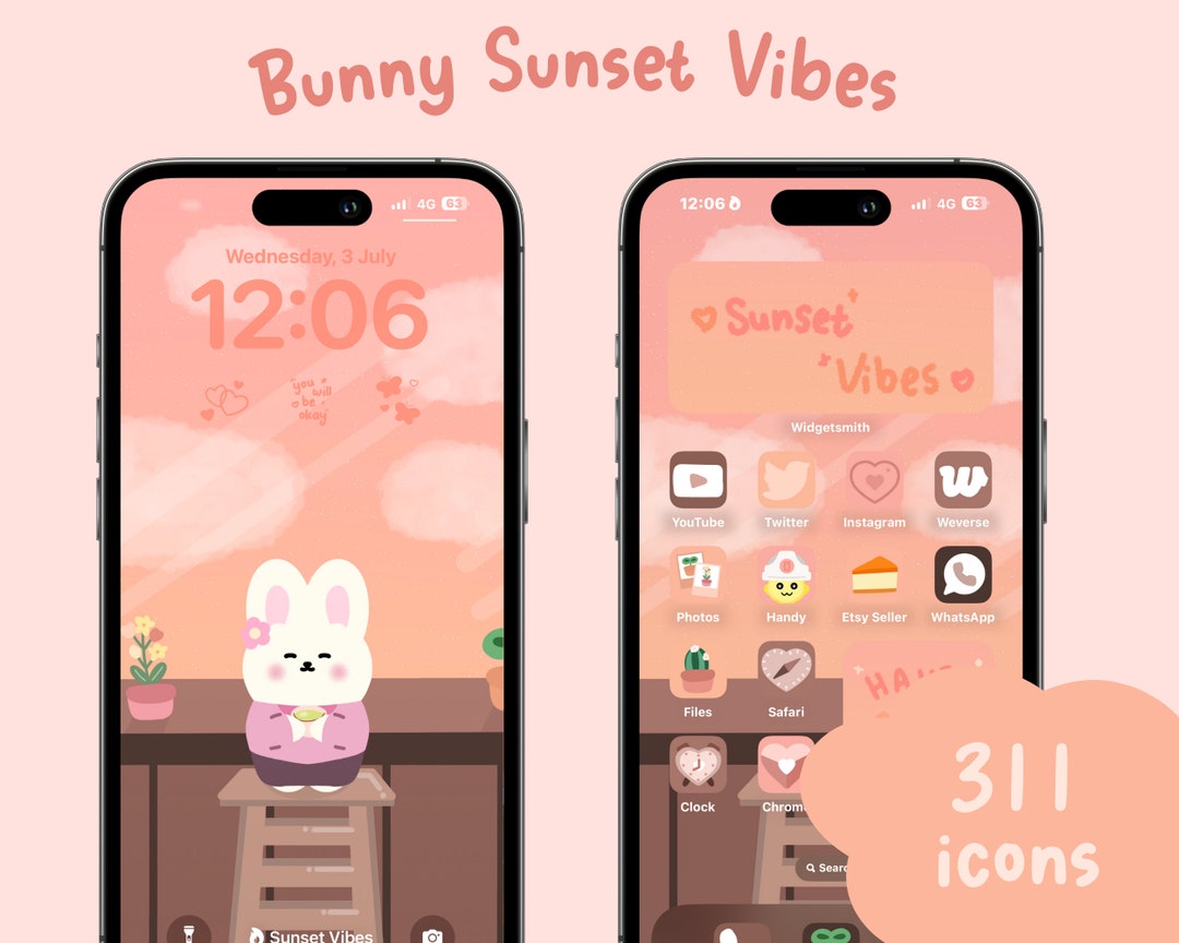Bunny Sunset Vibes Icon Set, Hand Drawn Icon, Ios and Android Set ...