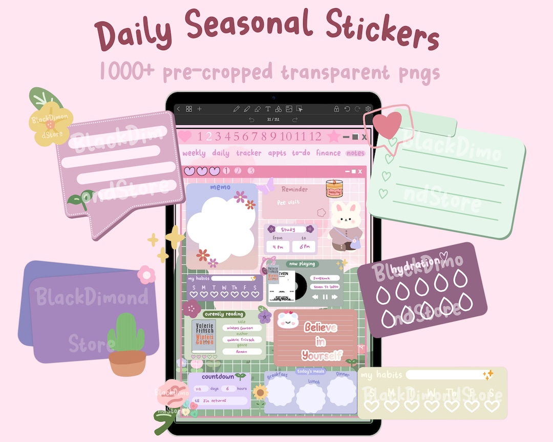 Cute Daily Seasonal Stickers, Pre-cropped, Transparent Pngs, Planner ...