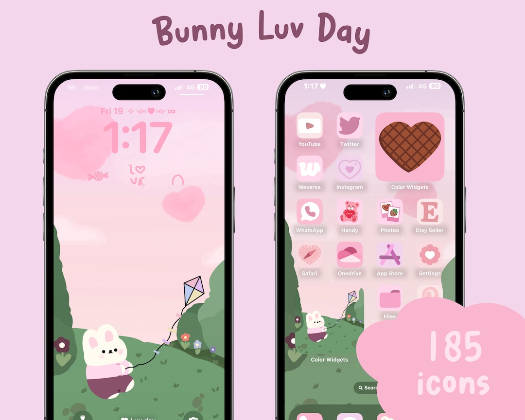Pink Bunny Luv Day Icon Set, Hand Drawn Icons, Ios and Android Set ...