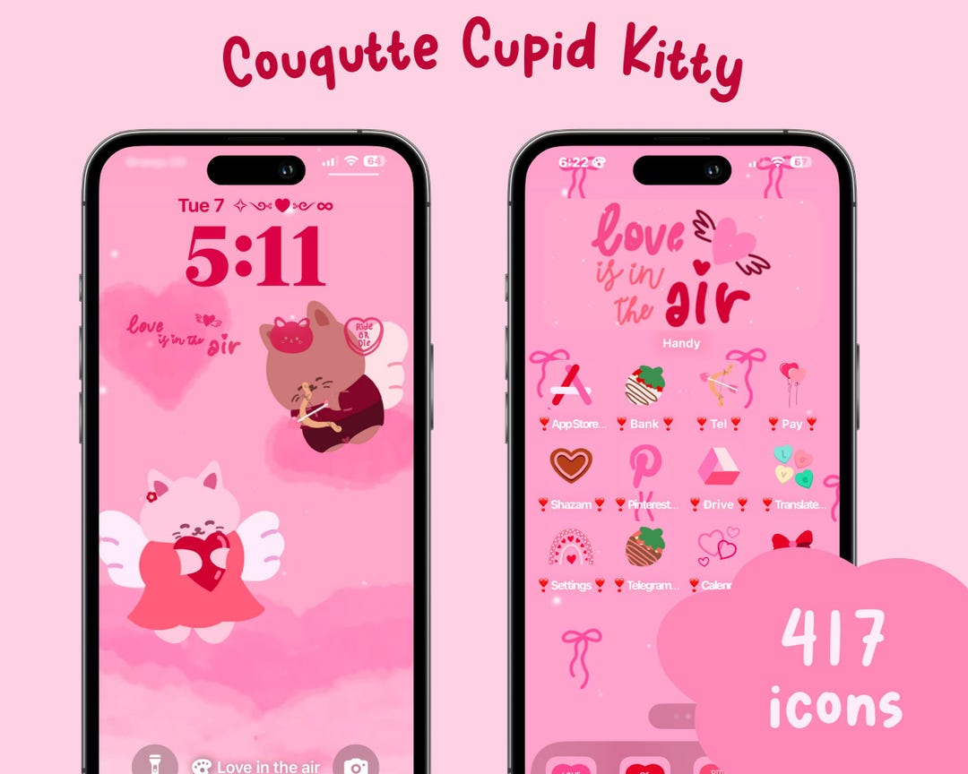 Kawaii Cupid Kitty Icon Set: Ios & Android Theme (digital Download) - Etsy